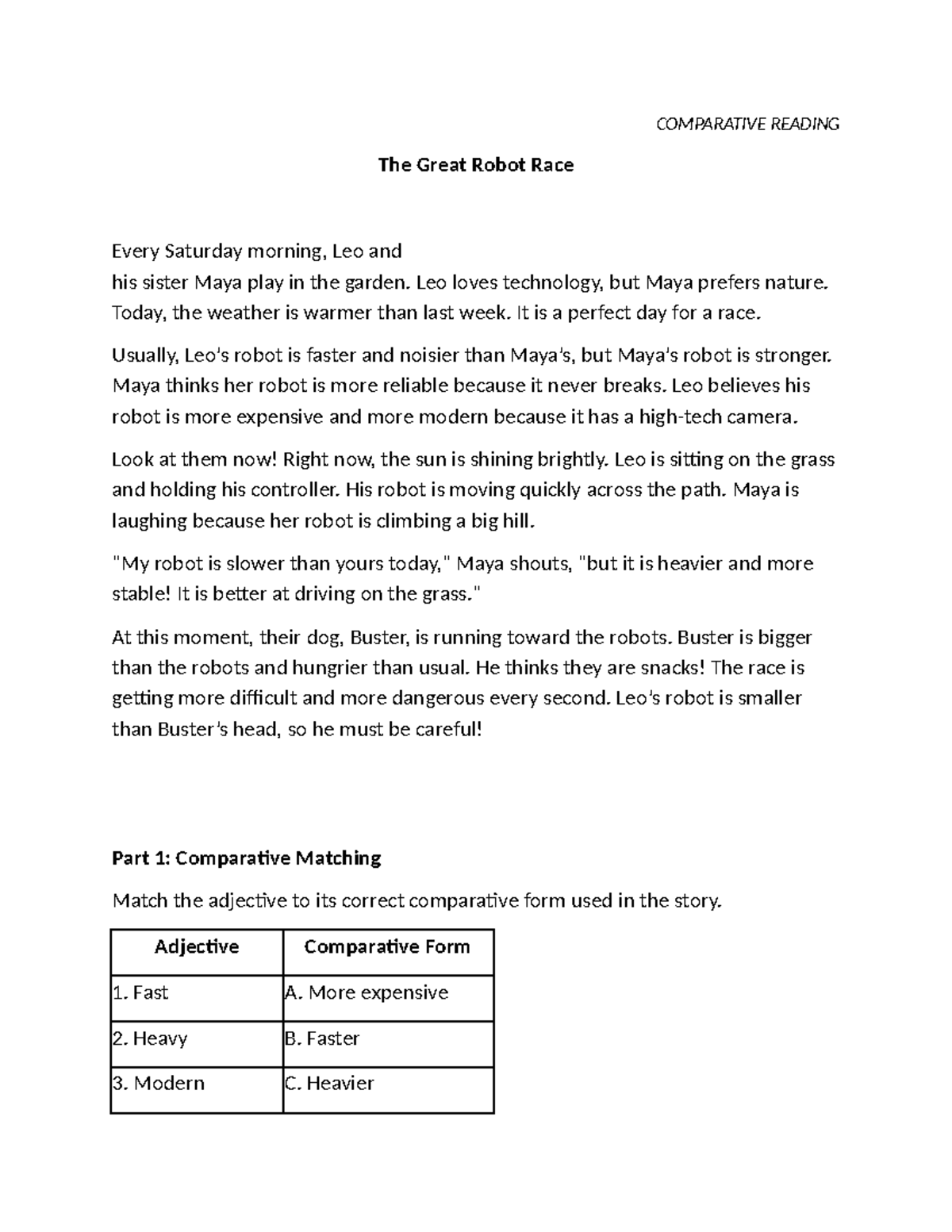 Comparative Reading: The Great Robot Race Analysis and Exercises - Studocu