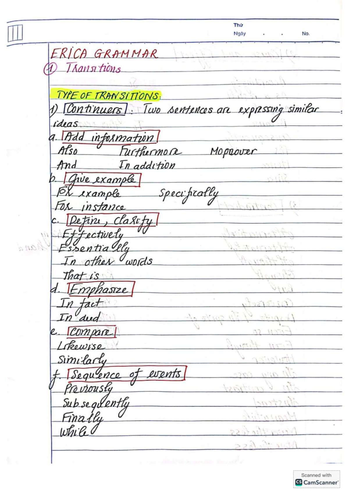 Erica Grammar 1: Understanding Transitions and Sentence Structure - Studocu