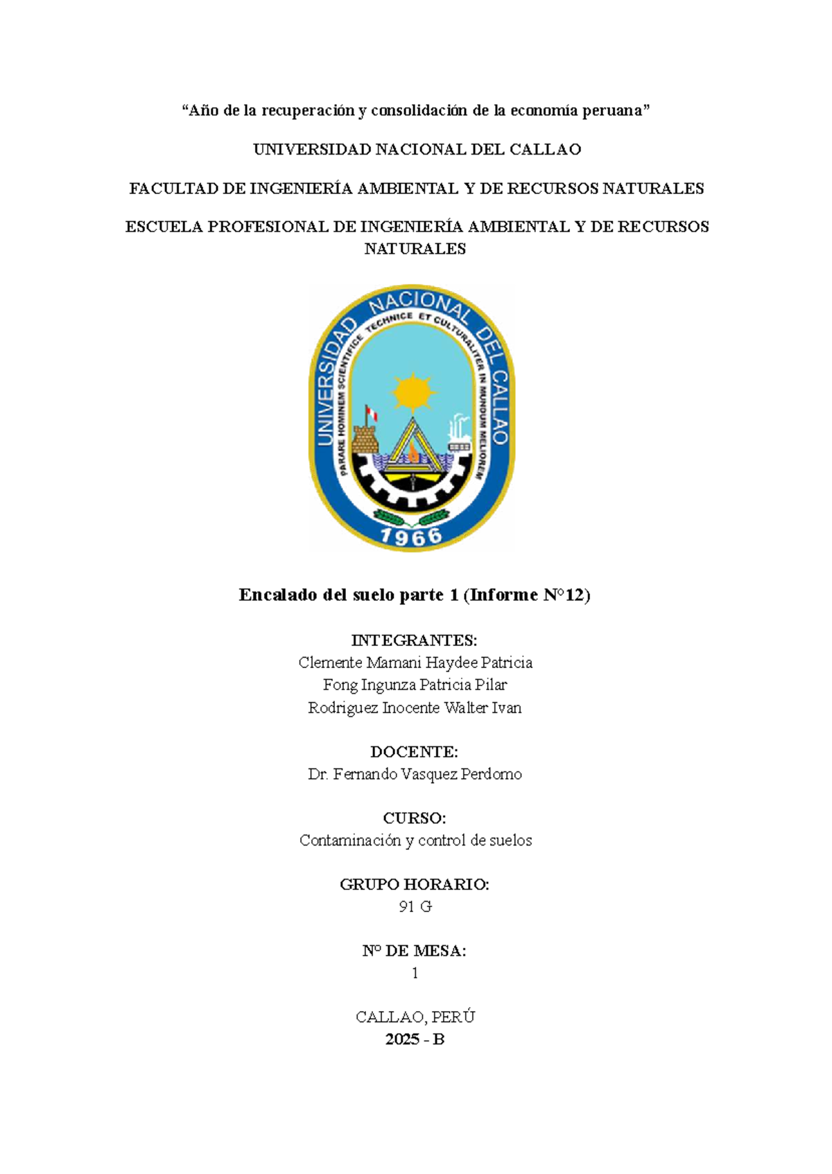 Informe N°12 - Encalado del Suelo Parte 1 (Curso: Contaminación y ...