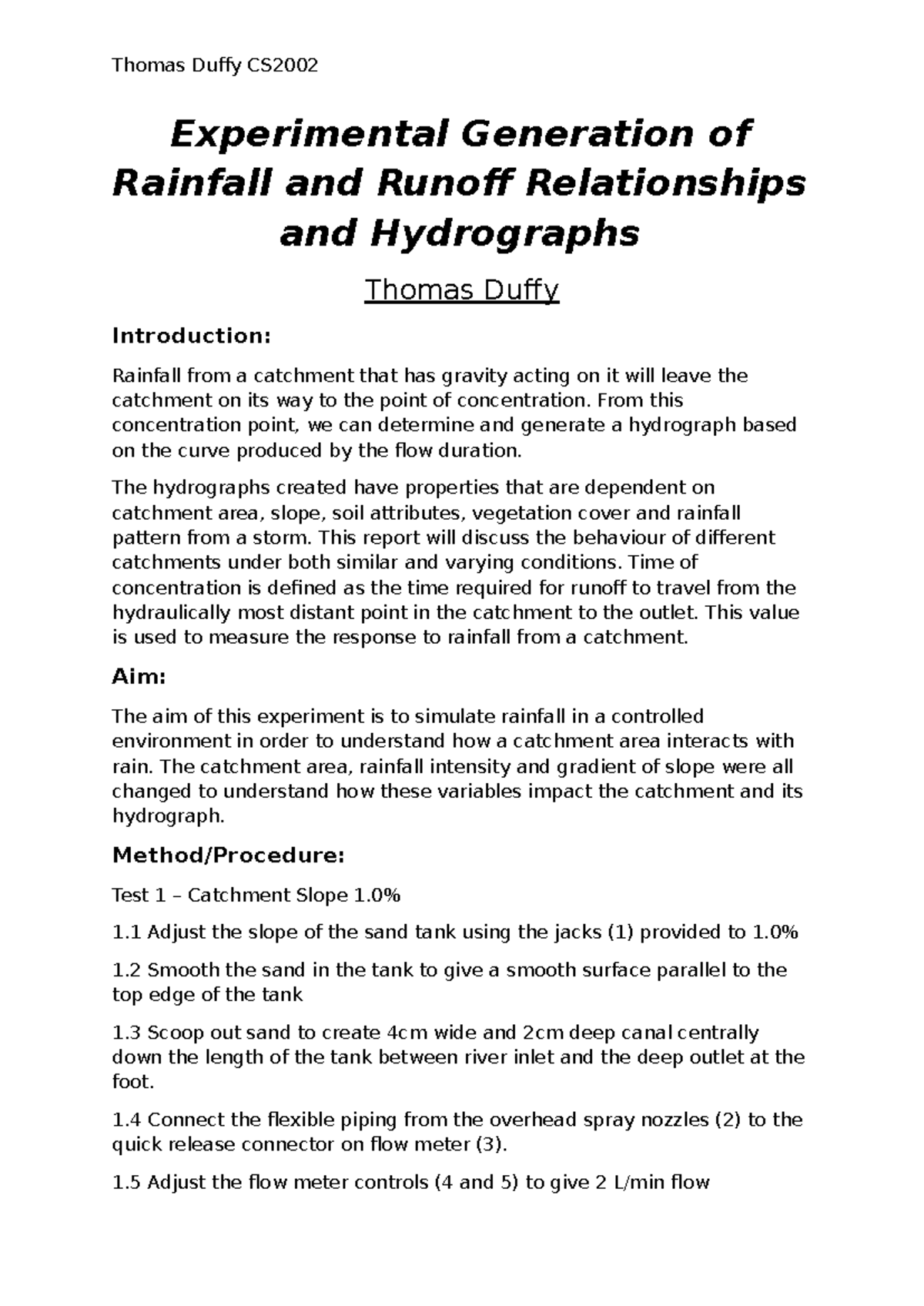Prac 2-Hydrographs: Understanding Rainfall-Runoff Relationships - Studocu