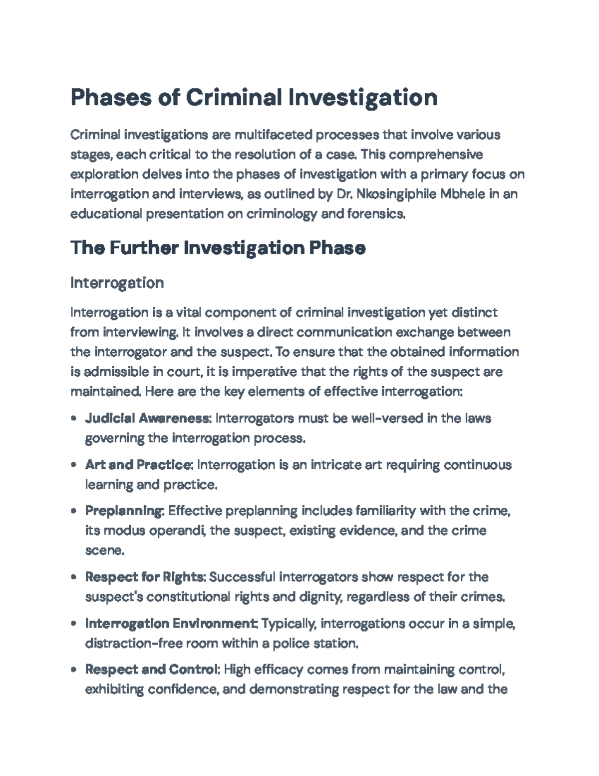 Phases of Criminal Investigation: Focus on Interrogation & Interviews ...