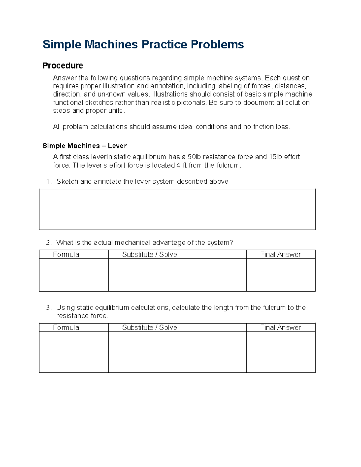 1.1 - Simple Machines Practice Problems and Solutions - Studocu