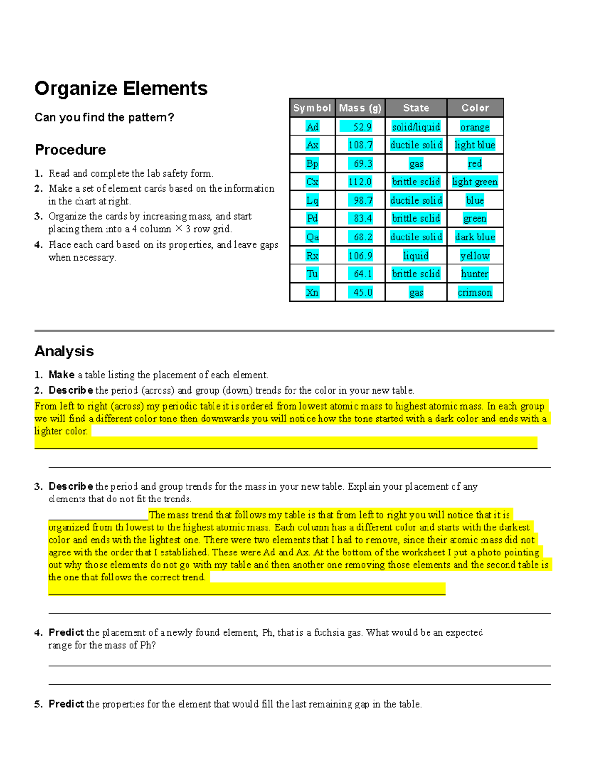 Mini Lab- Organize Elements - Organize Elements Can you find the ...