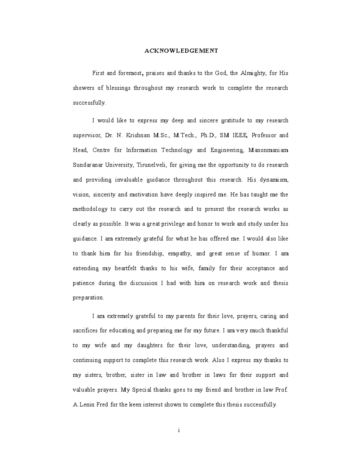 ACKNOWLEDGEMENT for Research Thesis - Sample 02 - Studocu