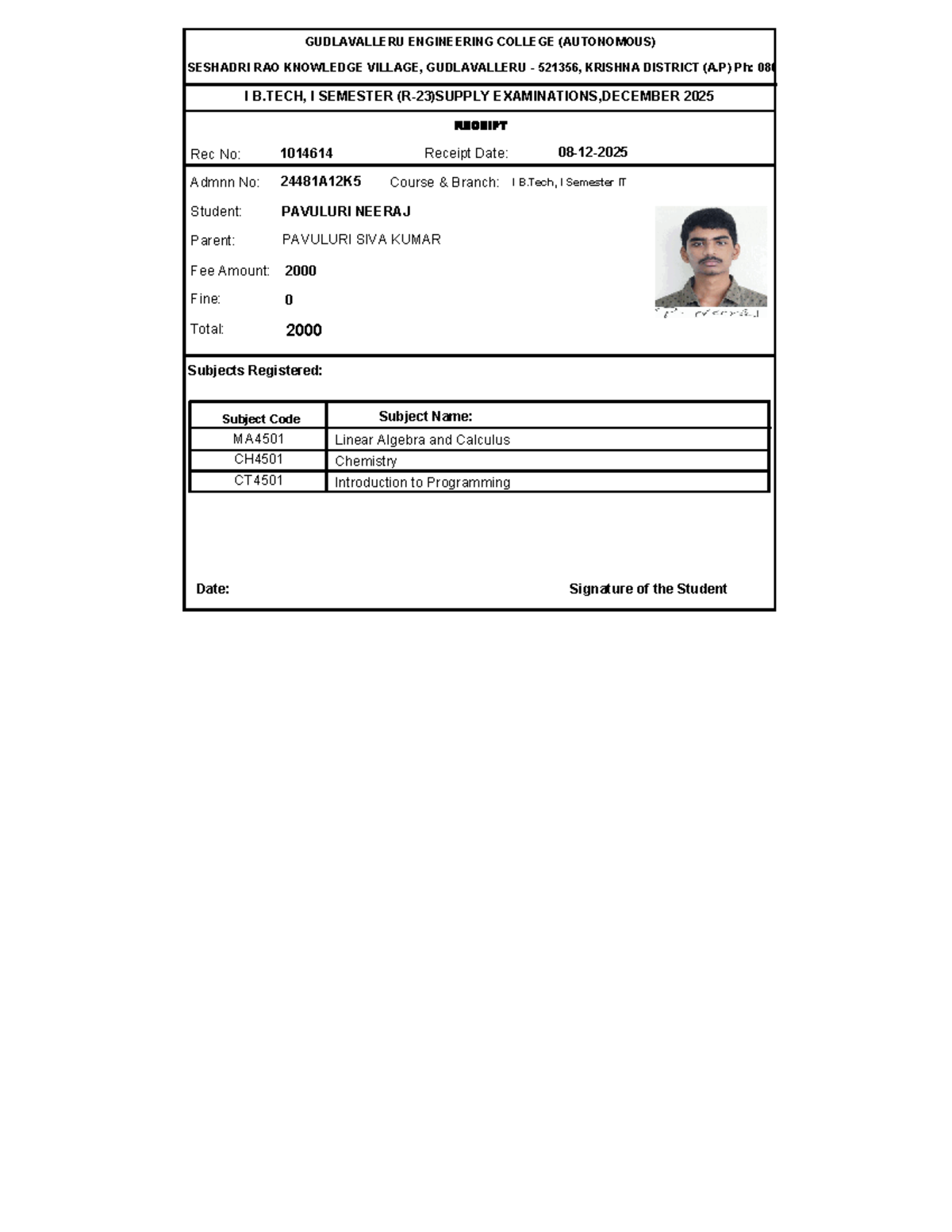 Supple-Receipt-Details - GUDLAVALLERU ENGINEERING COLLEGE (AUTONOMOUS ...