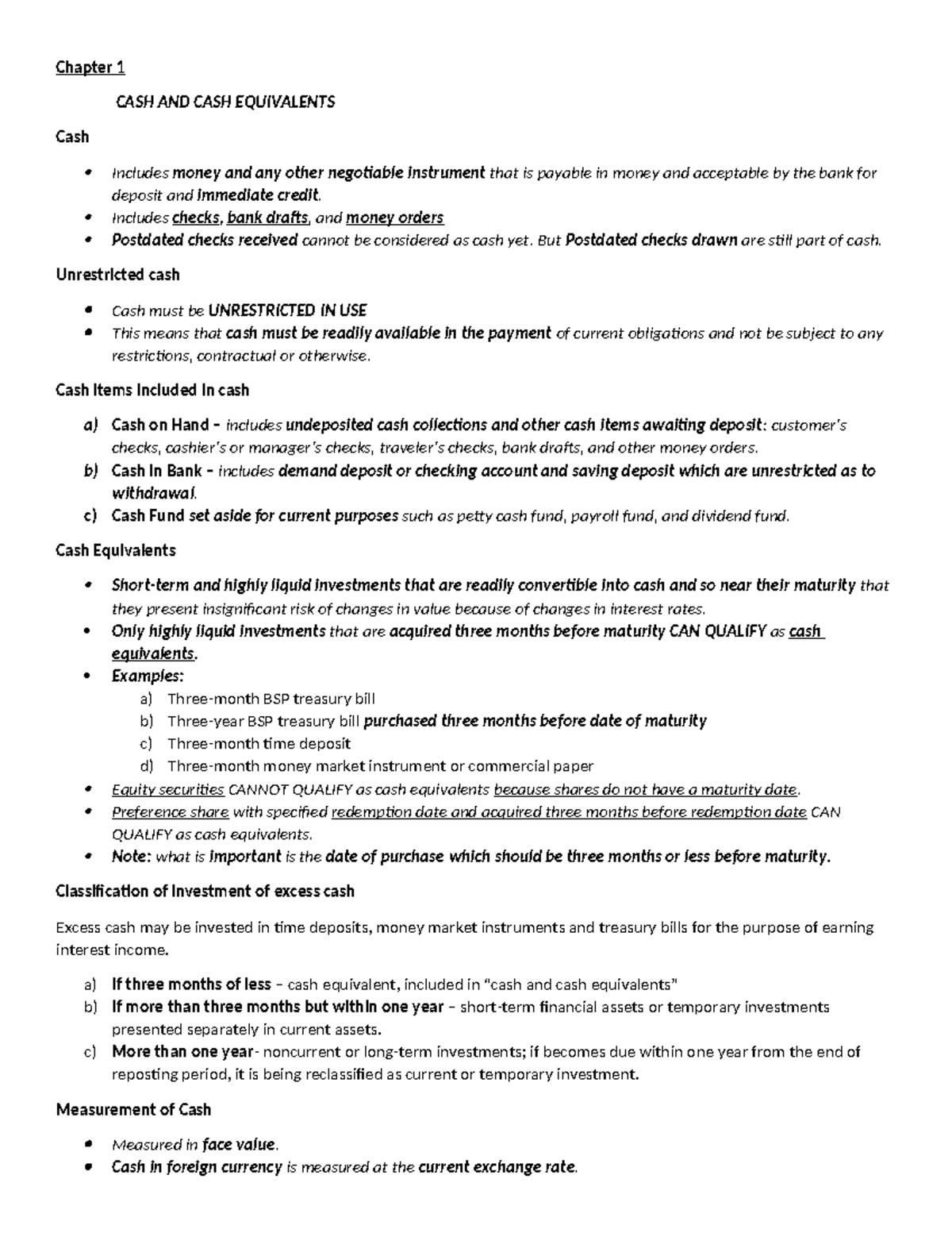 CASH AND CASH EQUIVALENTS: Chapter 1 Overview and Key Concepts - Studocu