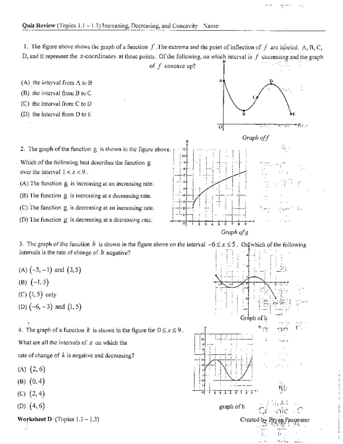 Quiz 1.1-1.3 Study Guide: Increasing, Decreasing, and Concavity - Studocu