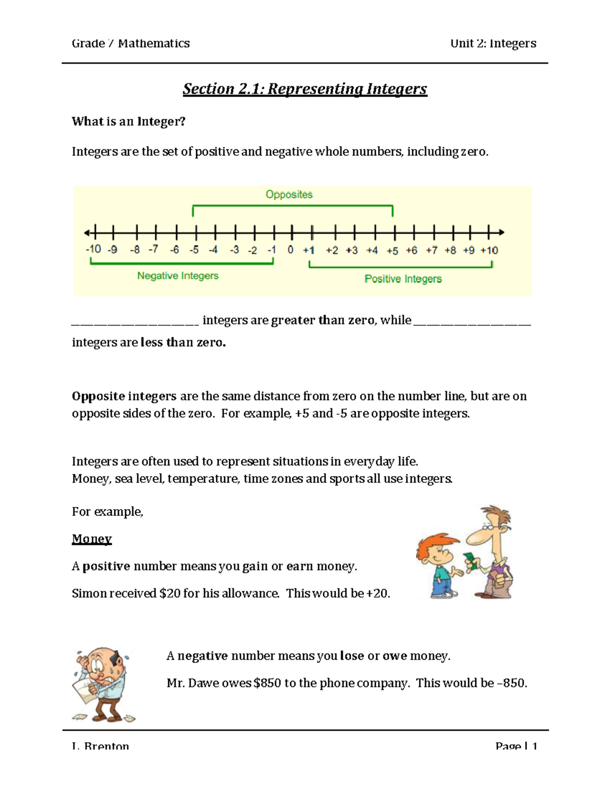 2 - Mathematics - Section 2: Representing Integers What is an Integer ...
