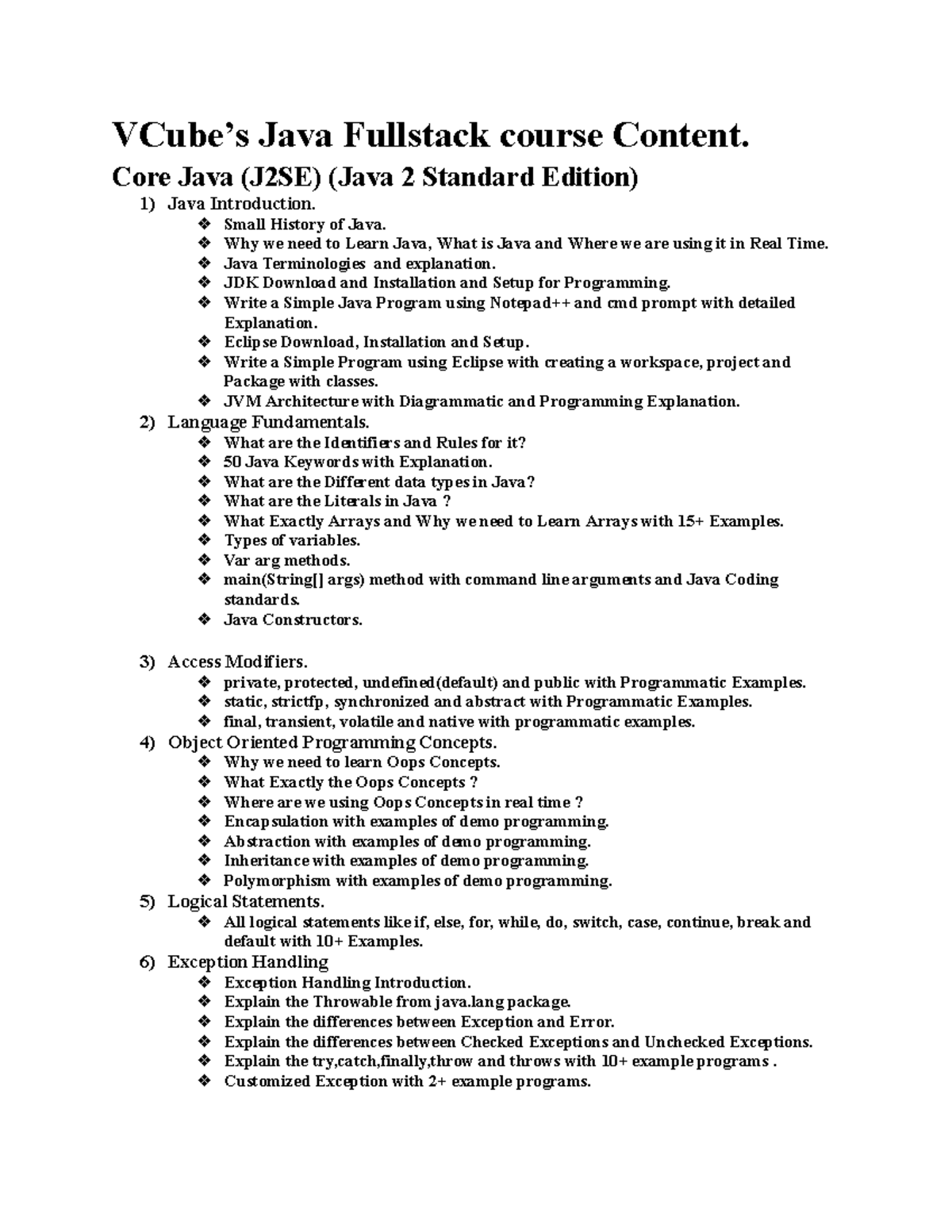 Vcube - Comprehensive Java Fullstack Course Content (3) - Studocu