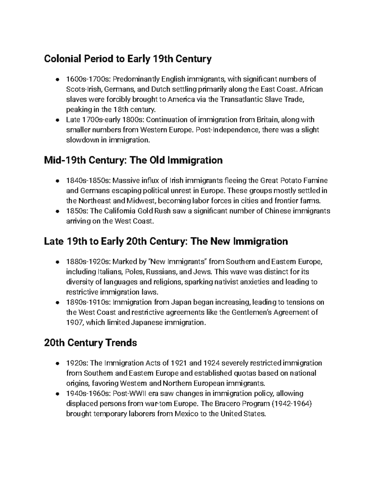 APUSH 101: Immigration Trends from Colonial Era to Modern Day - Studocu