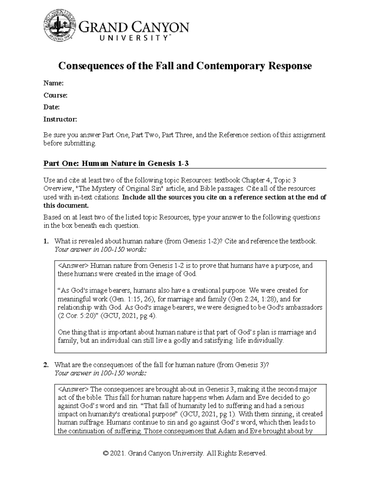 CWV-101 Topic 3 Worksheet: The Fall's Consequences & Human Purpose ...