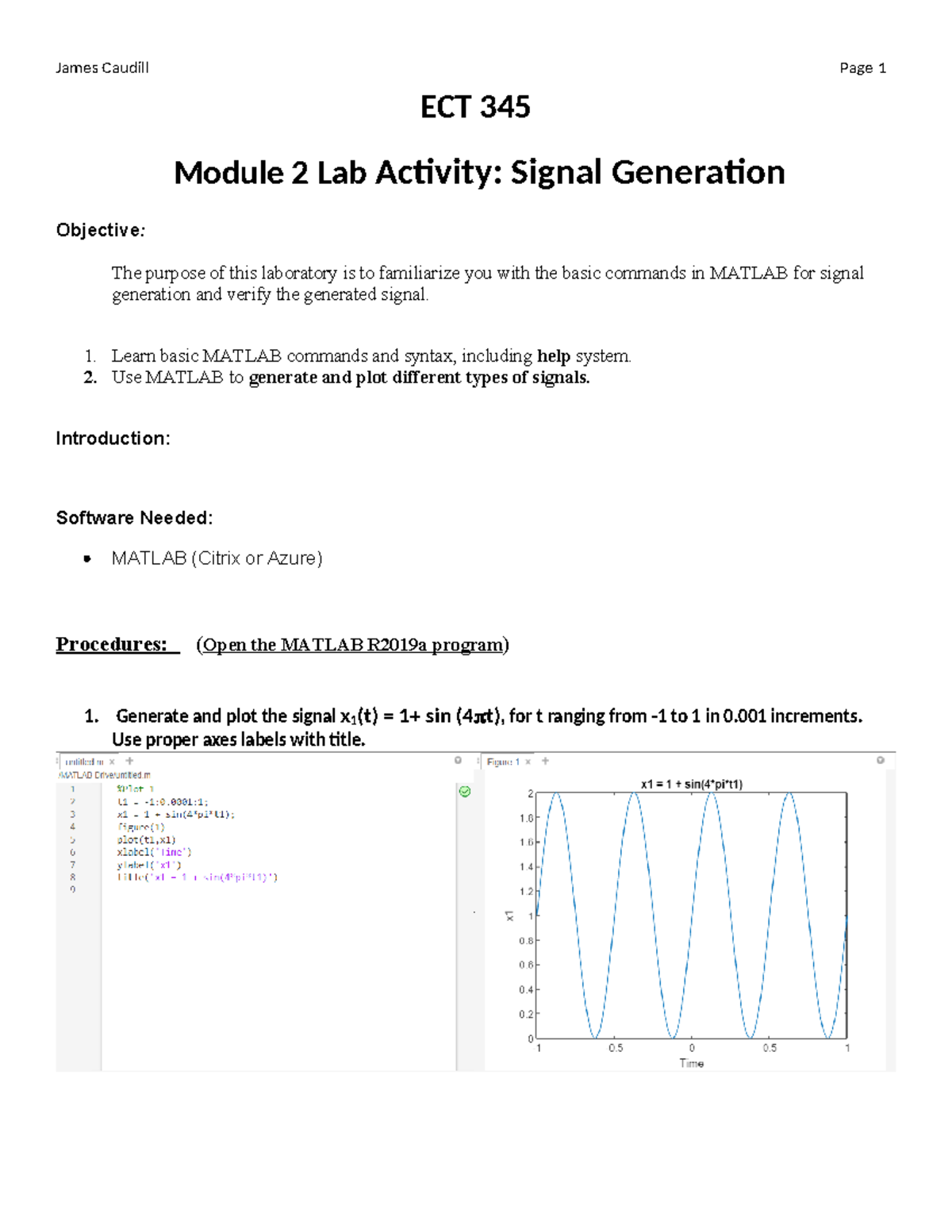 ECT345 Lab Module 2: MATLAB Signal Generation Instructions - Studocu