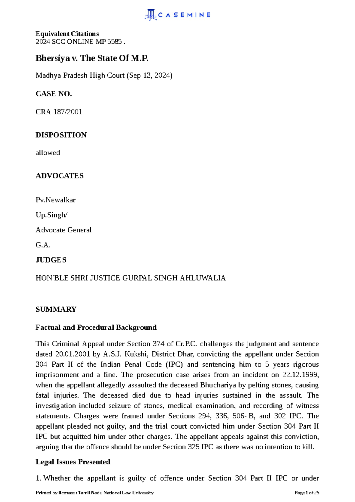 Case Study: Bhersiya v. The State of M.P. (2024 SCC ONLINE MP 5585 ...