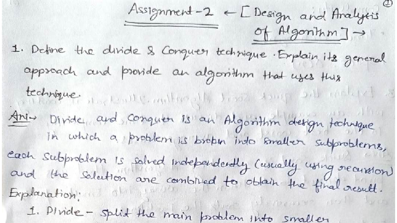 C 1 Design and Analysis of Algorithms Assignment 2: Divide and Conquer ...