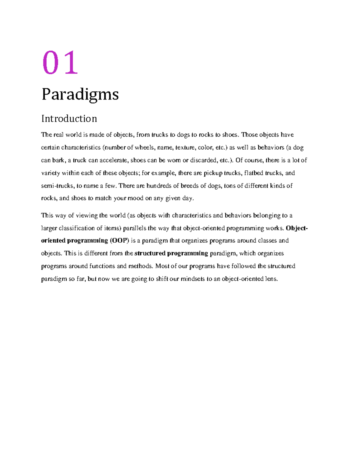 6 Lesson 01 - Paradigms - 01 Paradigms Introduction The real world is made of objects, from ...
