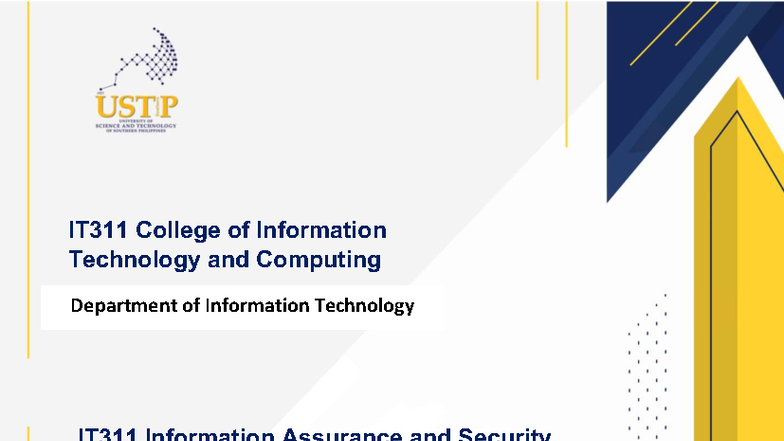 IT311 Information Assurance and Security: Course Overview and Key ...