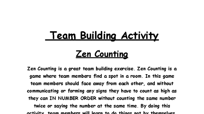 Team Building Activity: Zen Counting Exercise Guide - Studocu