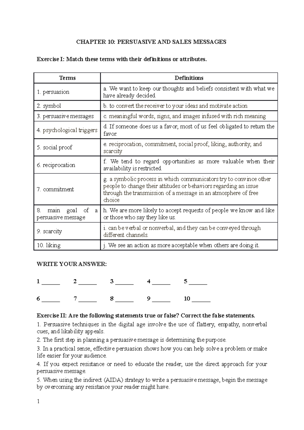 Chapter 10 - Persuasive and Sales Messages Overview and Exercises - Studocu