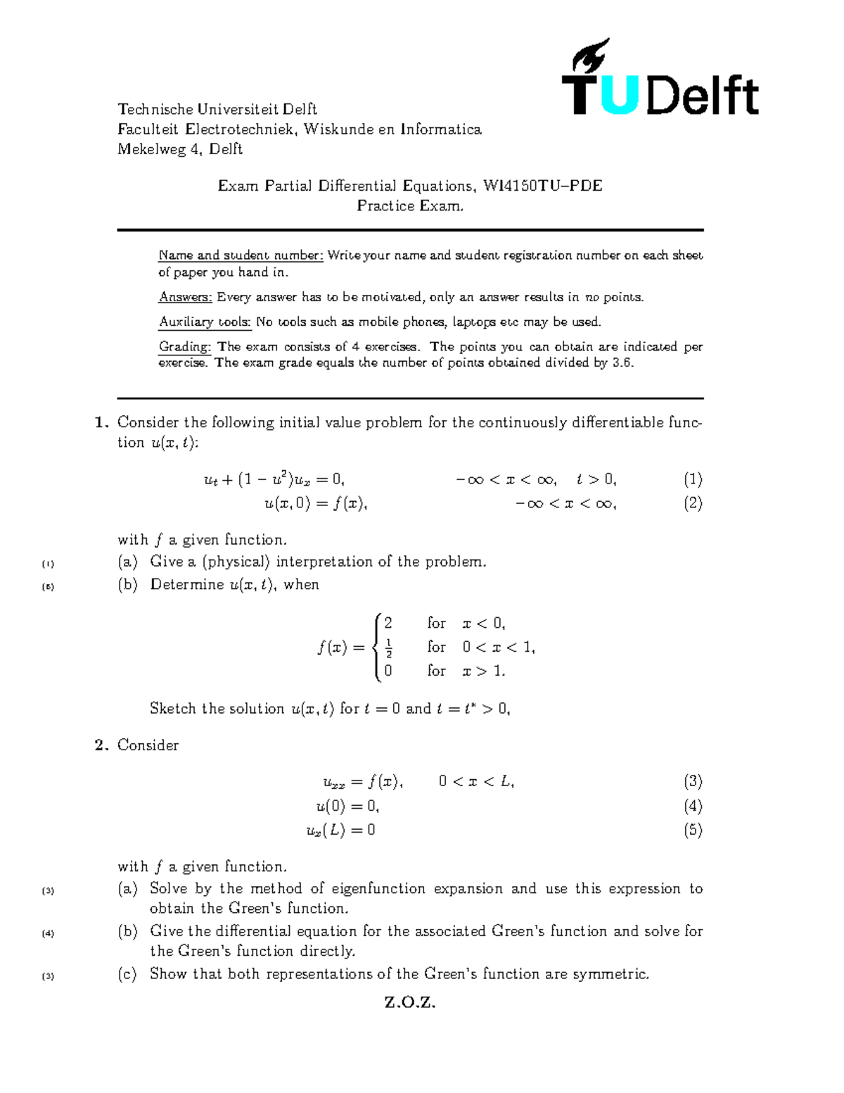 Practice Exam WI4150TU: Partial Differential Equations Guide - Studeersnel
