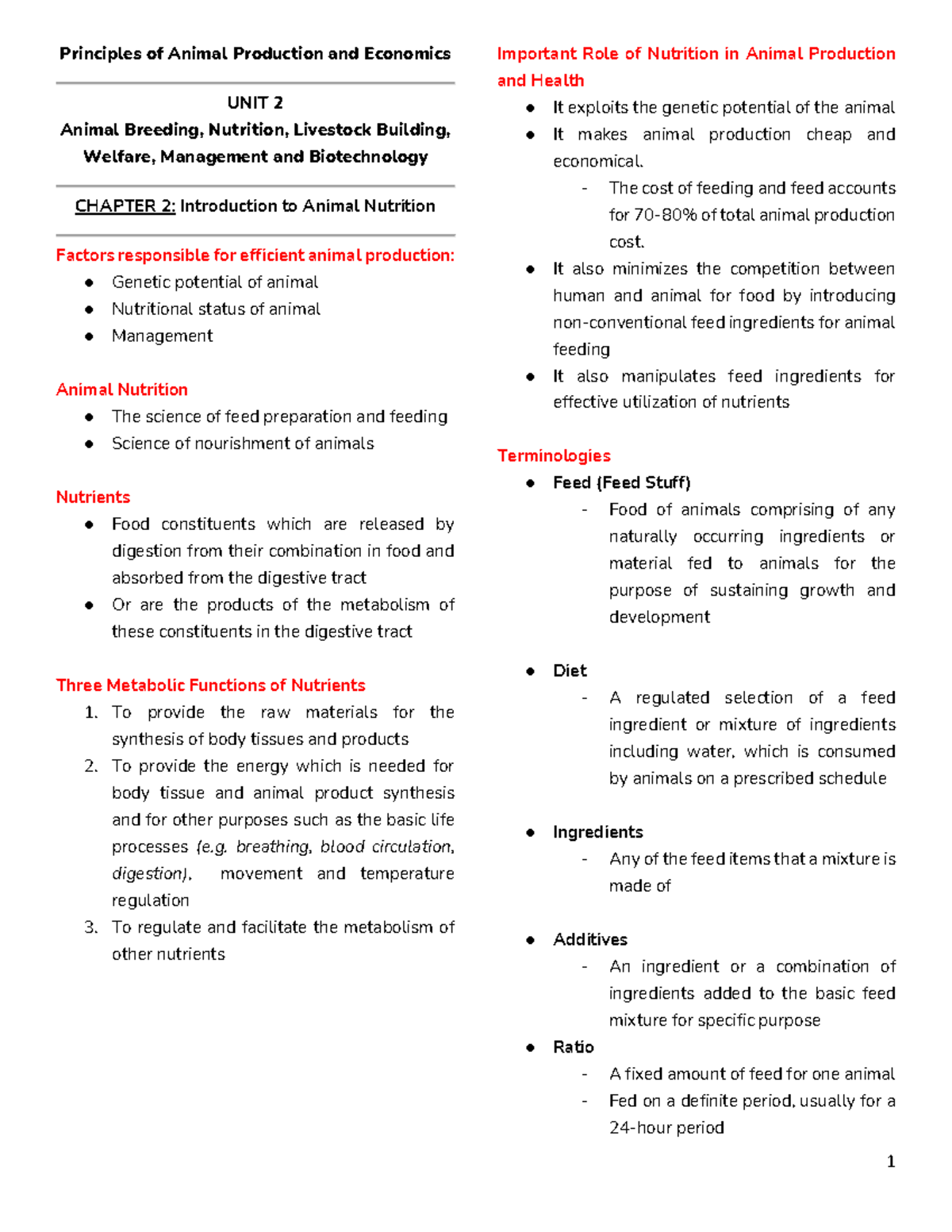 Animal Nutrition: Key Concepts and Principles in APNE 101 - Studocu