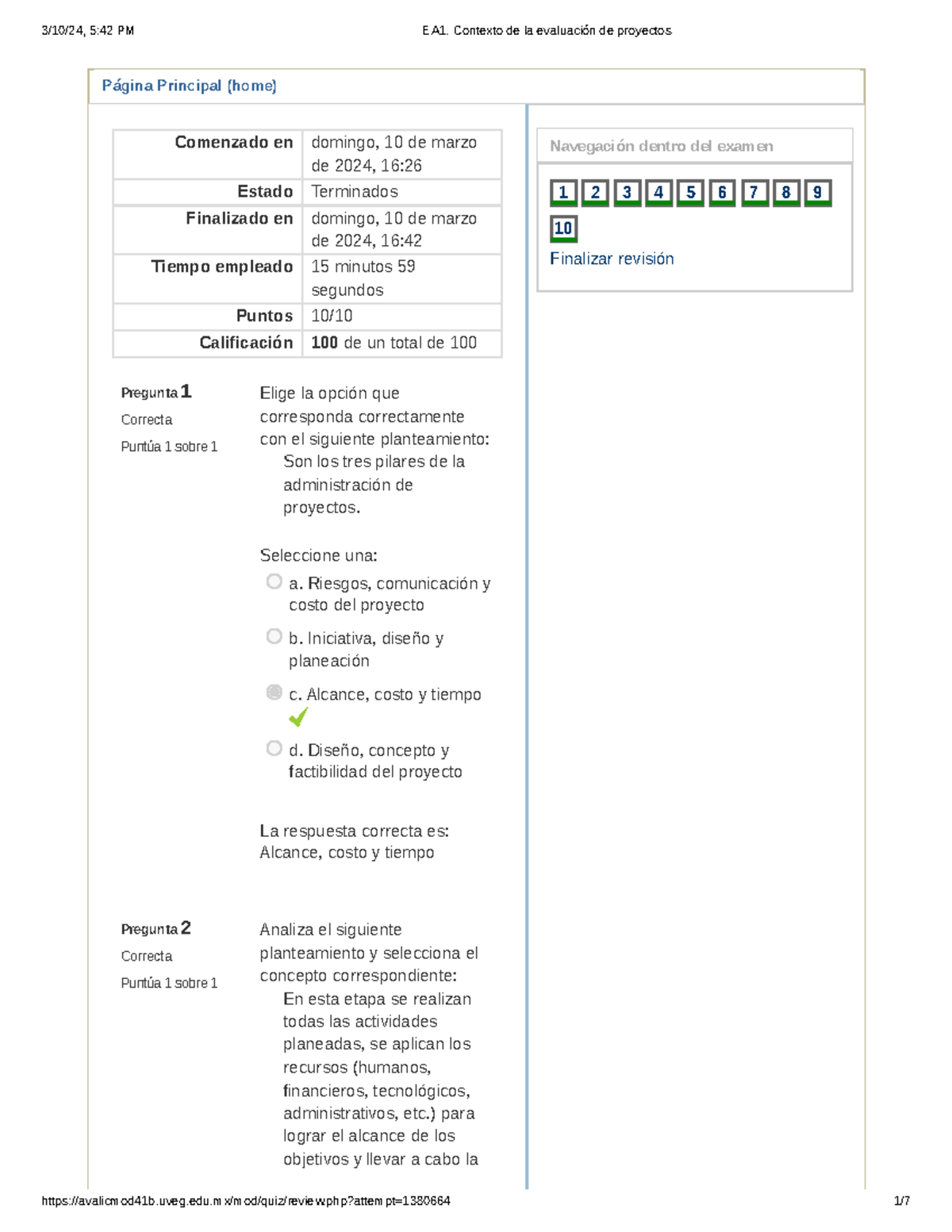 EA1. Evaluación de Proyectos: Preguntas y Respuestas Correctas - Studocu
