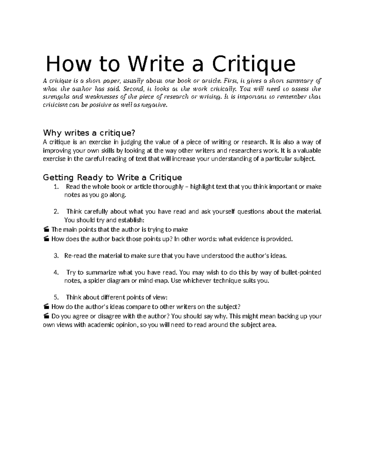 Critique Paper Writing Guidelines: Key Steps and Tips - Studocu