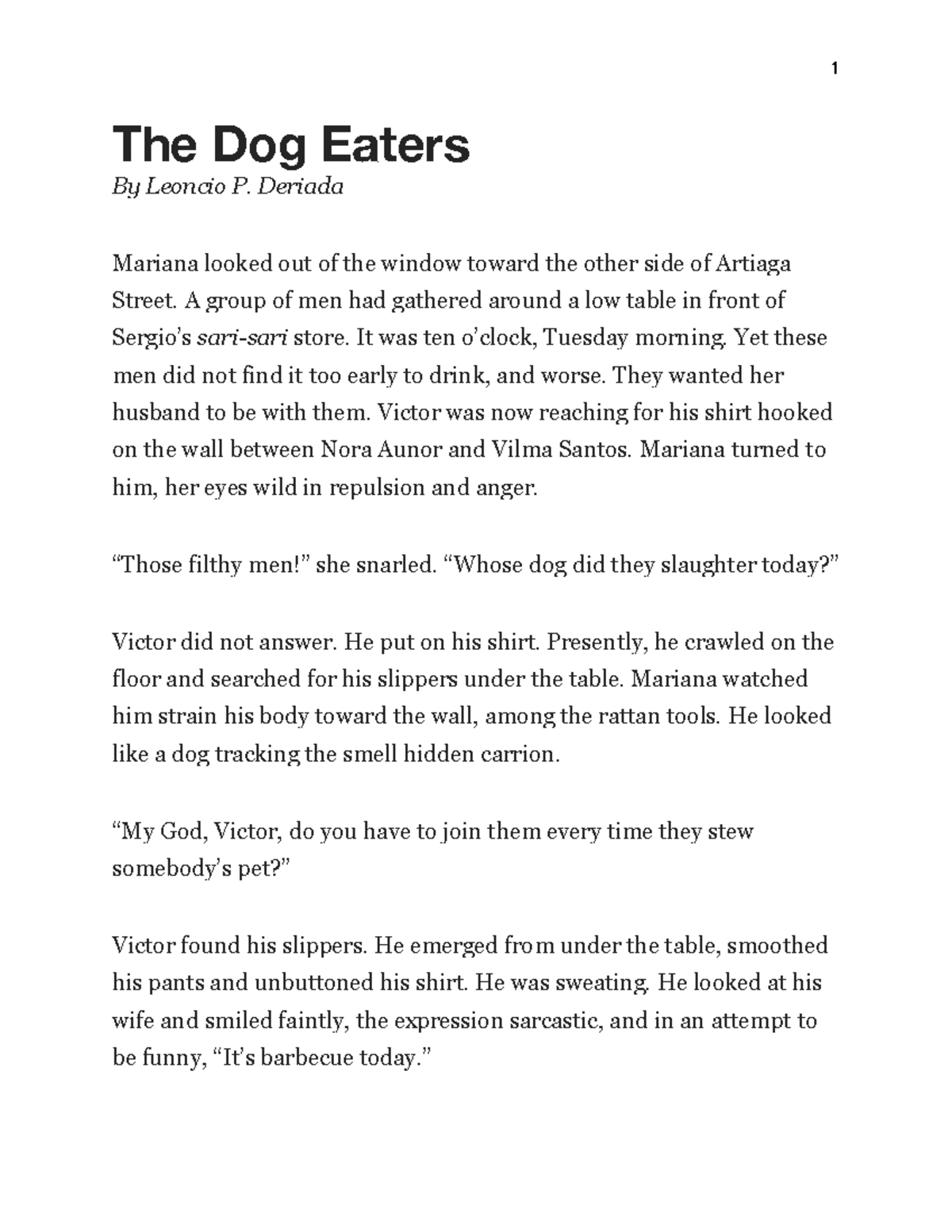 The Dog Eaters: Exploring Conflict in Leoncio P. Deriada's Drama - Studocu