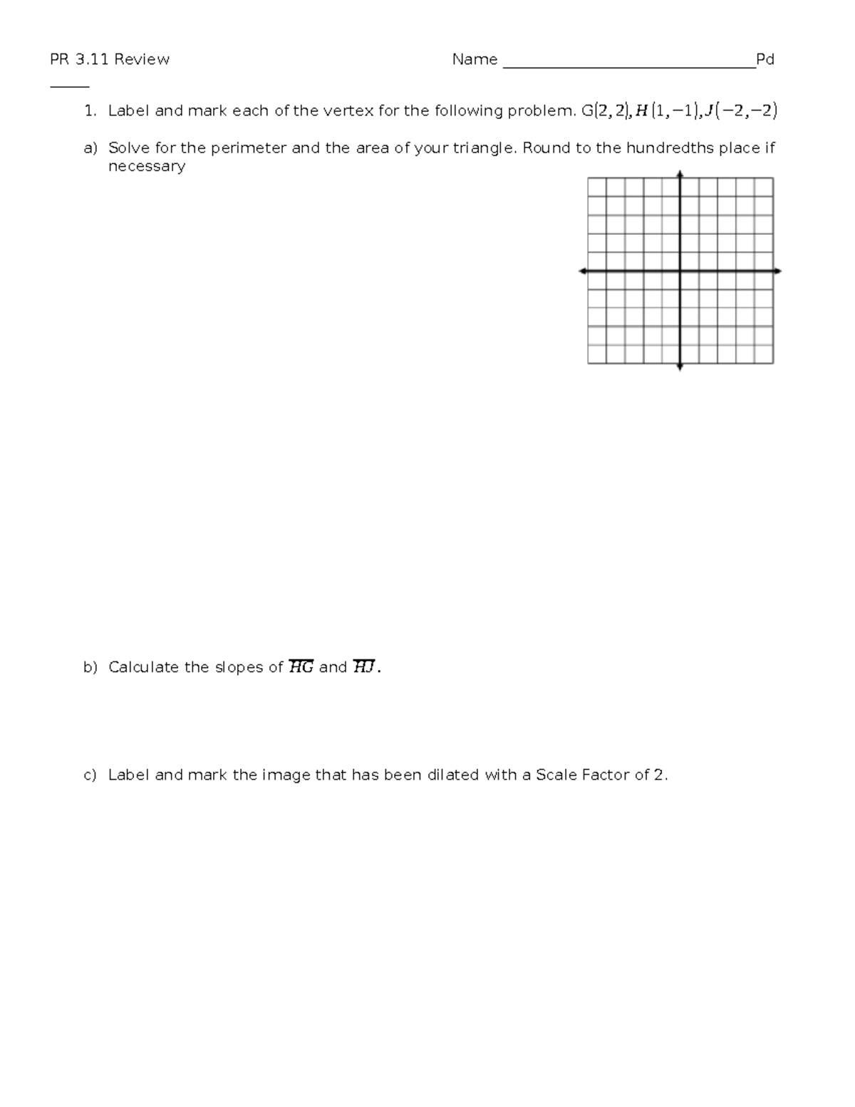 PR 3.11 Geometry Assignment Key: Perimeter, Area, and Transformations ...