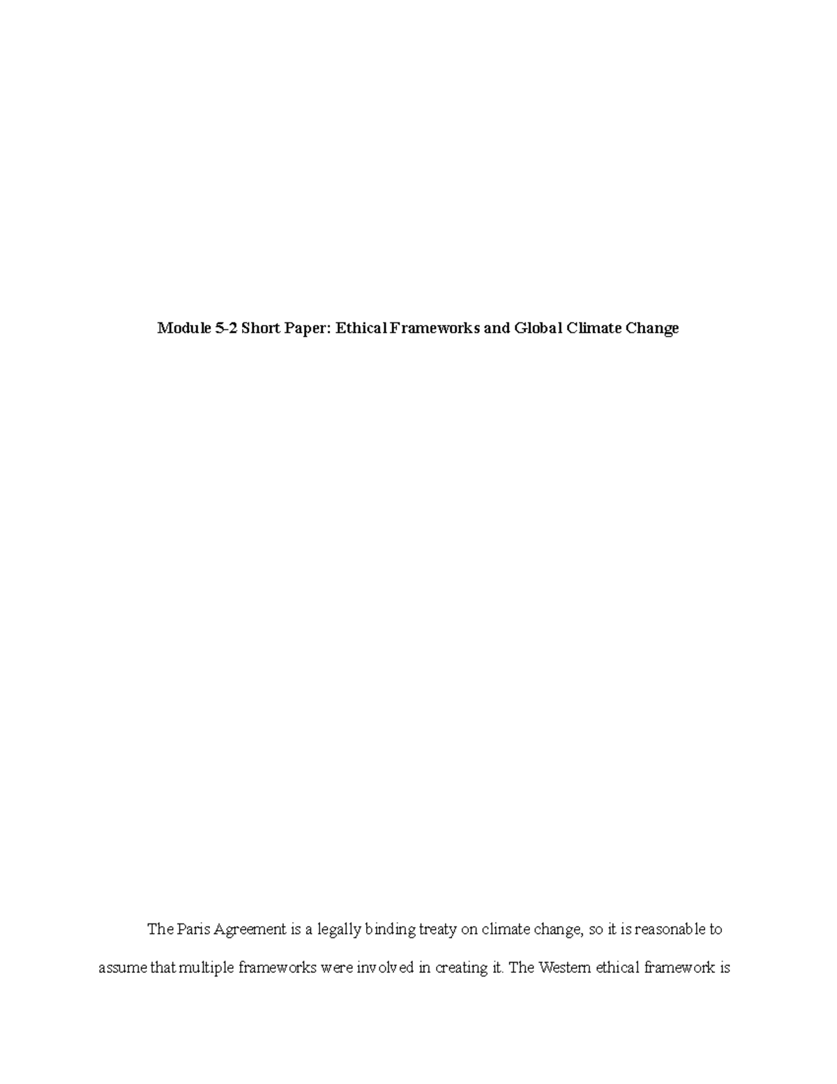 PHL 218 Module 5 Short Paper: Ethical Frameworks & Climate Change - Studocu