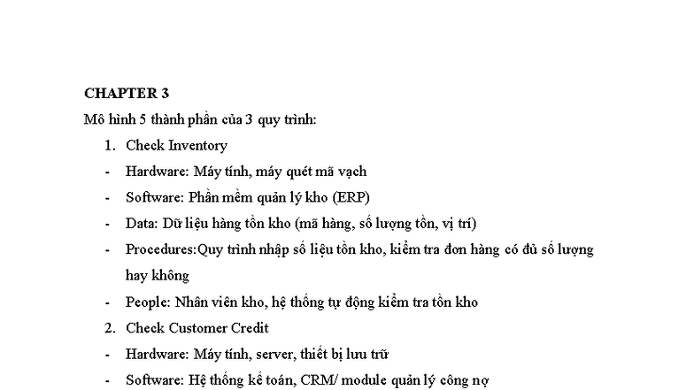 23734231-Đào Duy Bảo Ngân-MIS. Chapter 3 - CHAPTER 3 Mô hình 5 thành phần của 3 quy trình: 1 ...