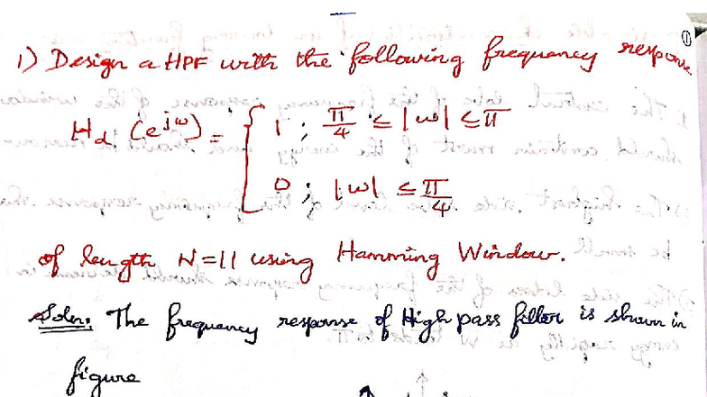 FIR Filter Design Using Hamming Window for HPF Response - Studocu
