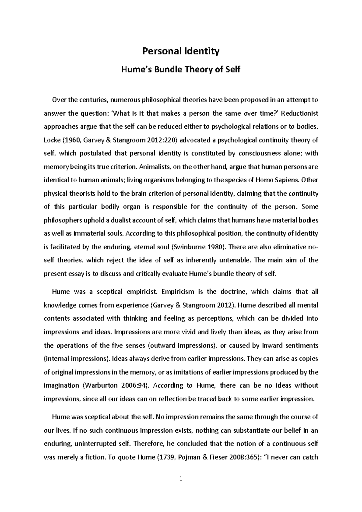 Personal Identity Hume's Bundle Theory of Self (A philosophy essay ...
