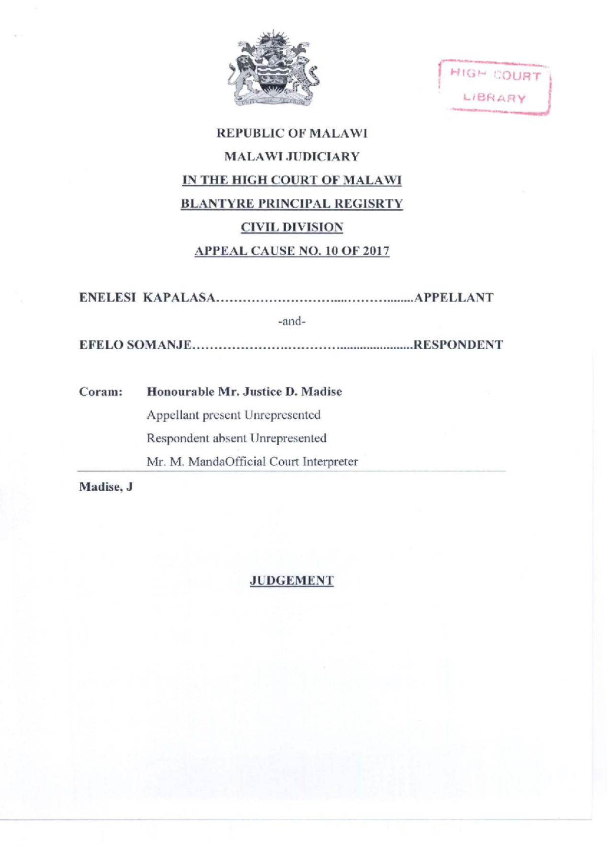 Civil Appeal CA 10 of 2017: Enelesi Kapalasa vs. Efelo Somanje Judgment ...