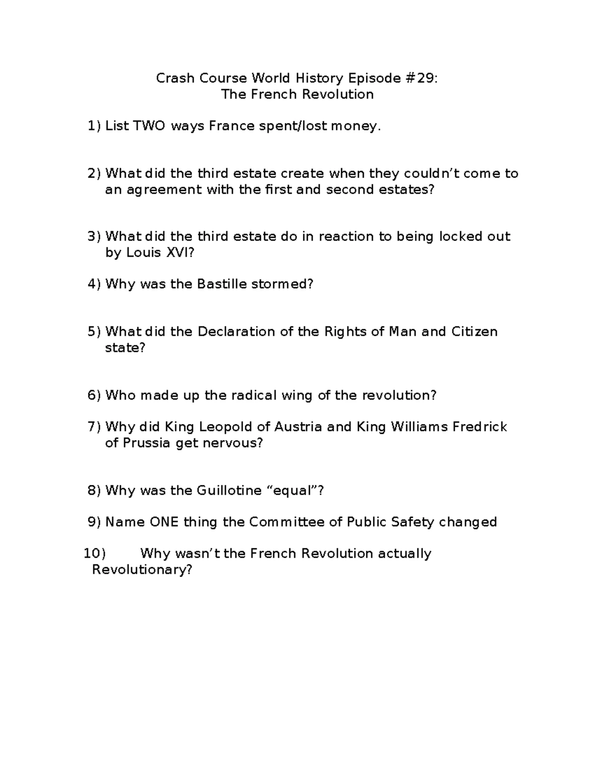 Crash Course: Key Insights on the French Revolution (HIST101) - Studocu