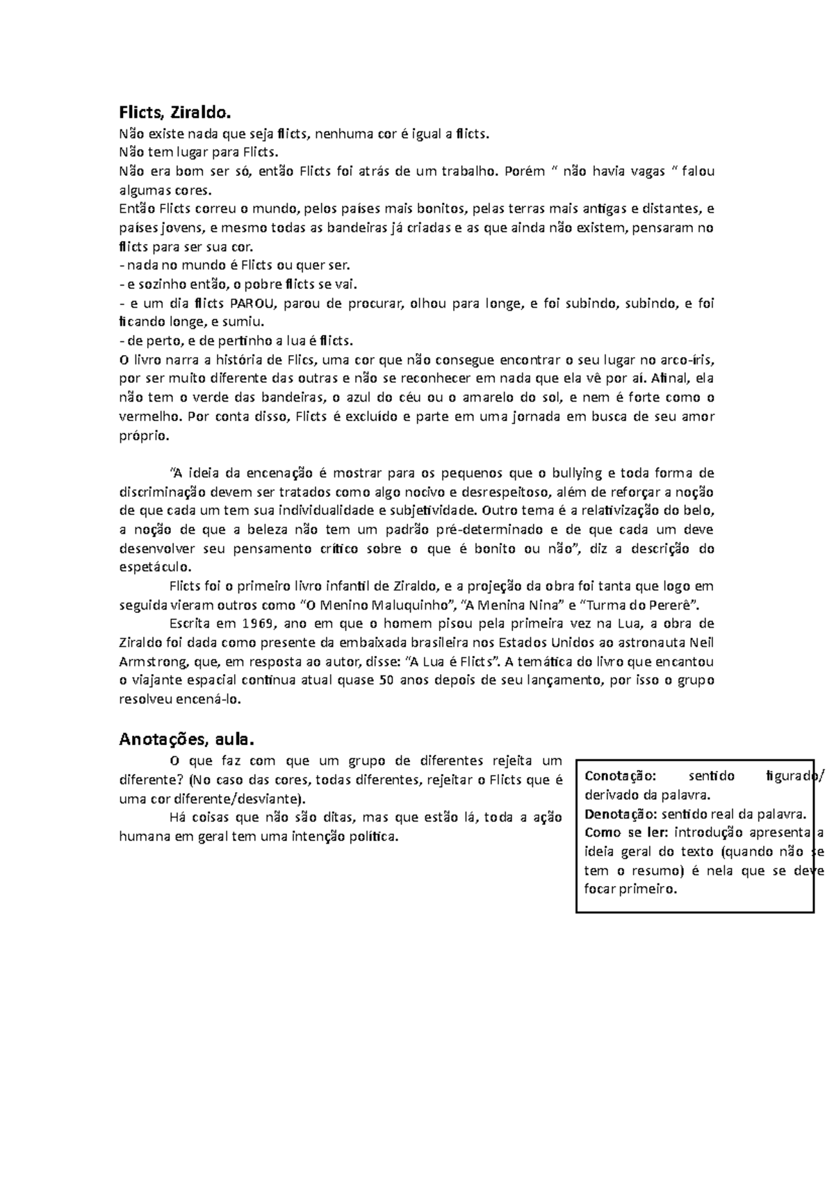 Flicts: A Cor Única de Ziraldo e sua Mensagem em 50 Anos - Studocu