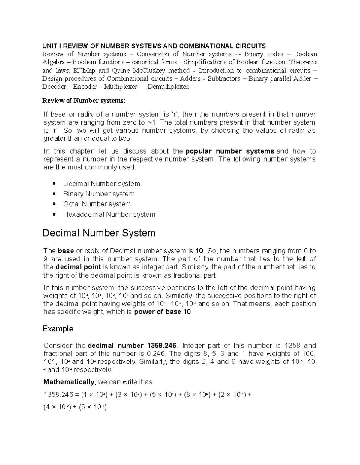 UNIT 1 - Operating Systems Lecture Notes - UNIT I REVIEW OF NUMBER ...