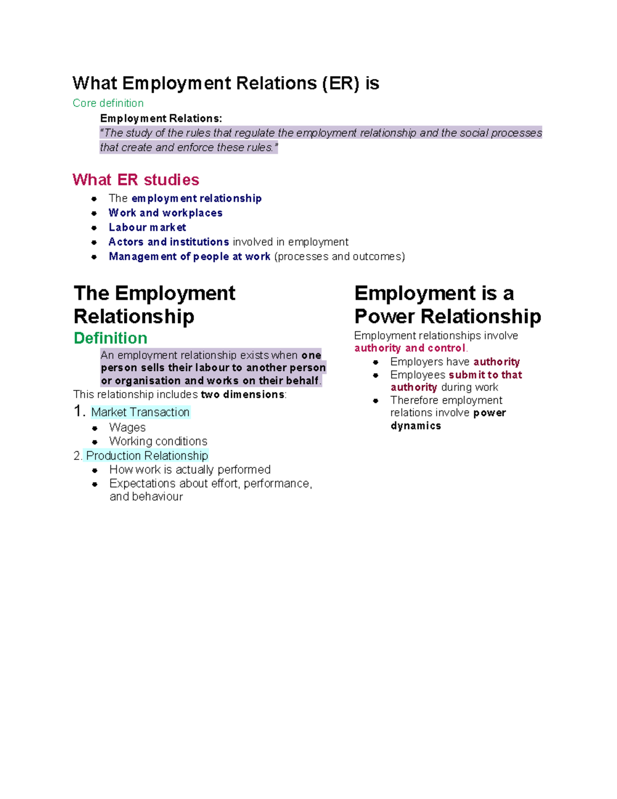 WORK1003: Understanding Employment Relations and Power Dynamics - Studocu