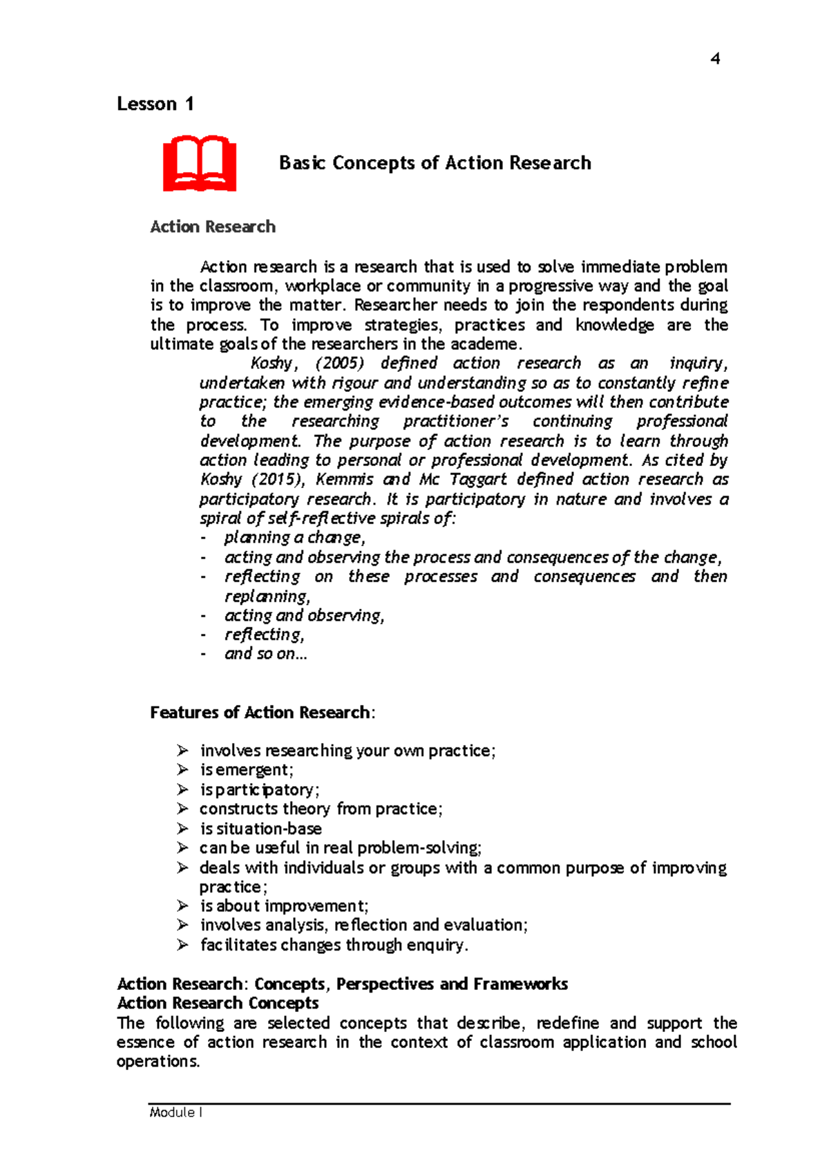Basic Concepts of Action Research: Edu 101 Overview and Insights - Studocu