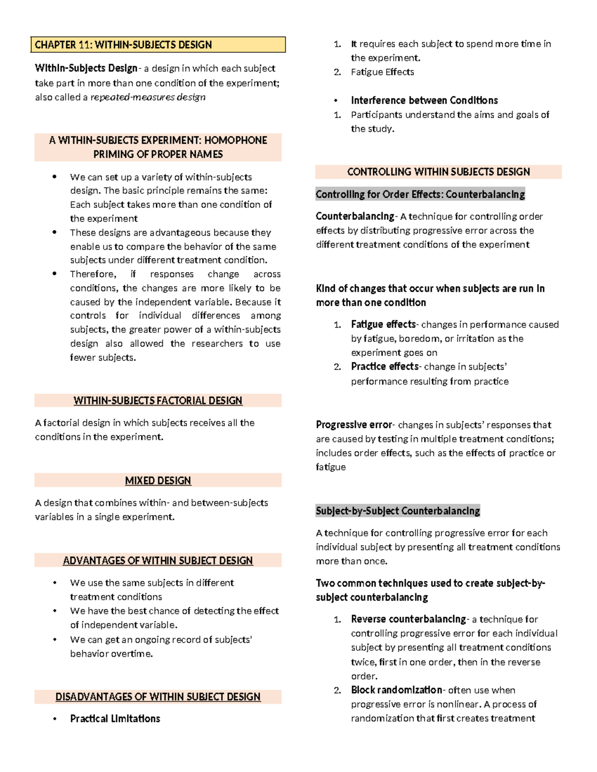 Chapter-11- Notes - CHAPTER 11: WITHIN-SUBJECTS DESIGN Within-Subjects ...