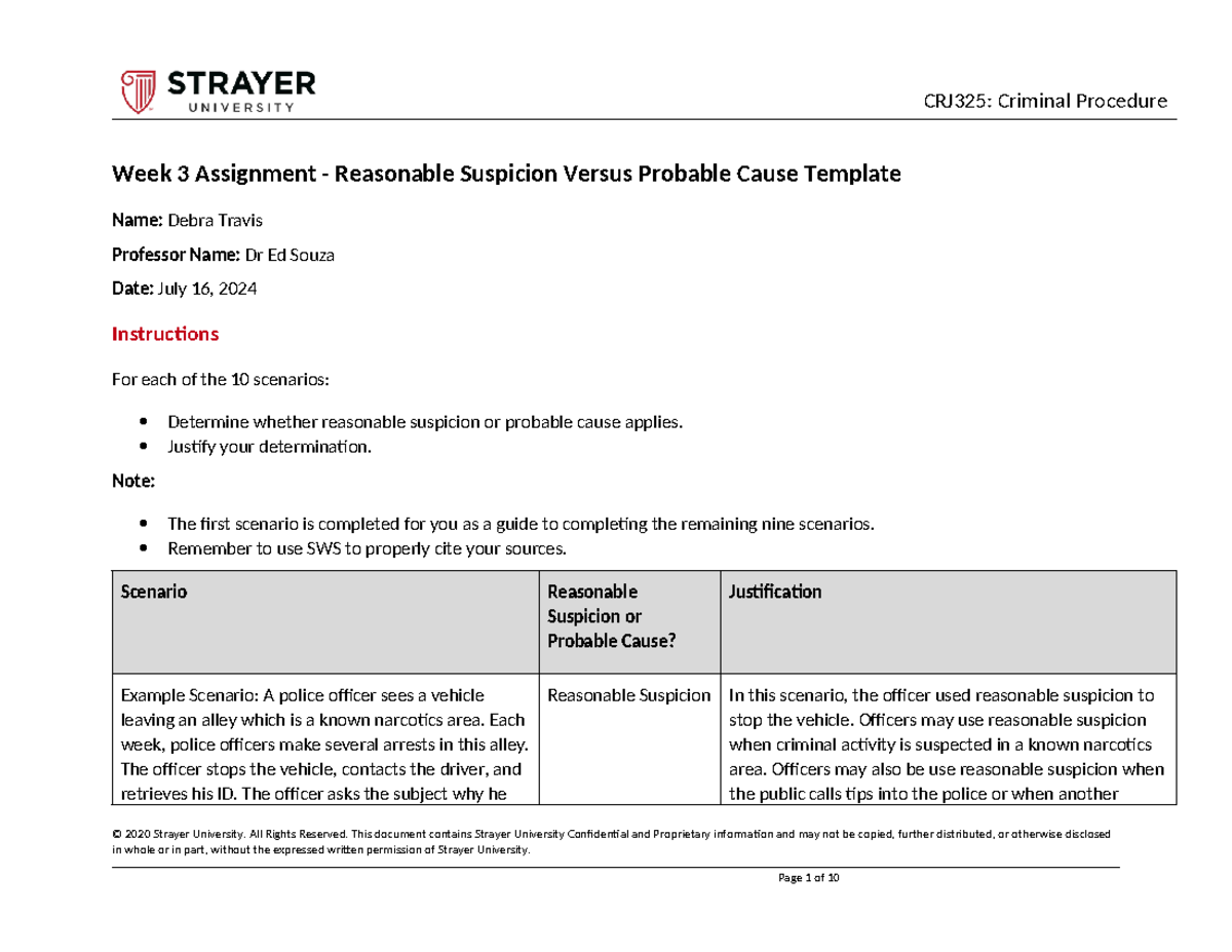 Cf reasonable suspicion v probable cause template 2 - Week 3 Assignment ...
