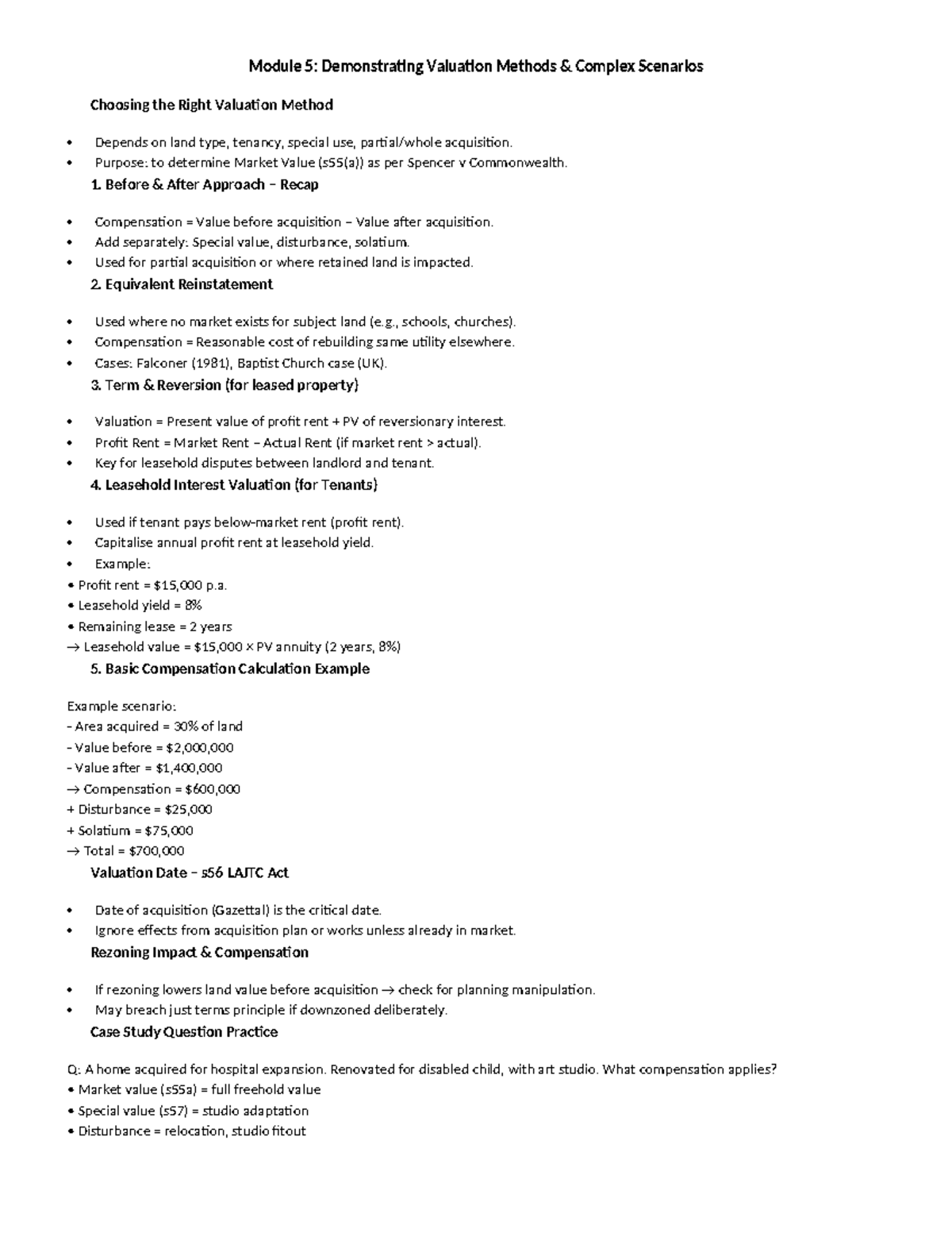 Statutory Valuation Module 5: Valuation Methods & Case Studies - Studocu