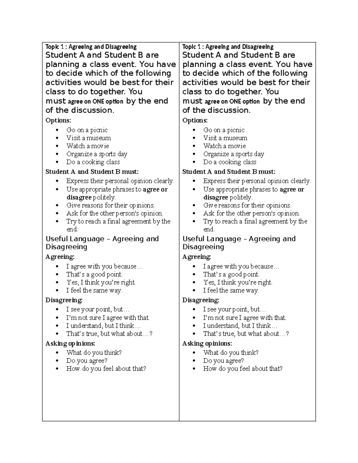 Speaking Test - English 3: Agreeing, Disagreeing & Cultural ...