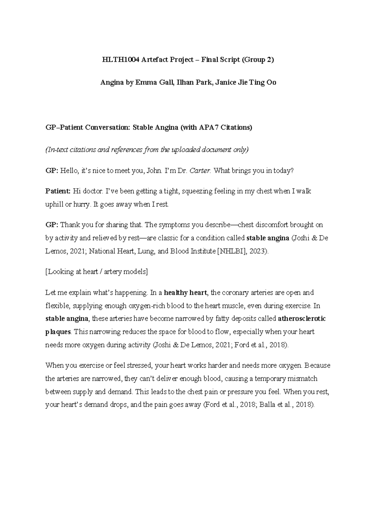 HLTH1004 Artefact Project Final Script: Understanding Stable Angina ...