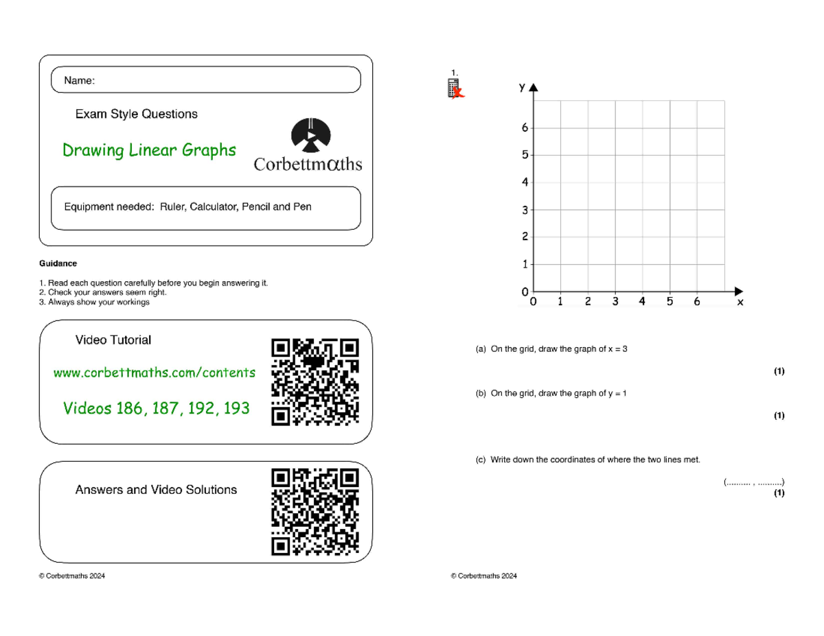 Drawing Linear Graphs - great notes - 1. Name: y Exam Style Questions 6 ...