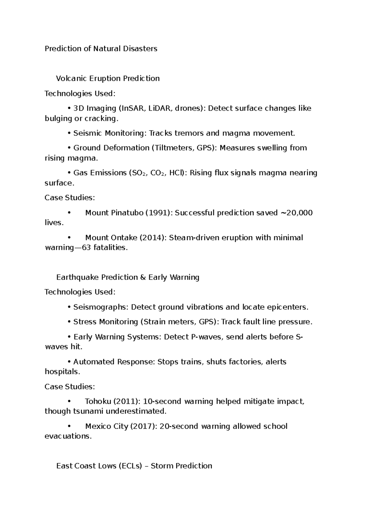 Prediction of Natural Disasters: Technologies & Case Studies - Studocu