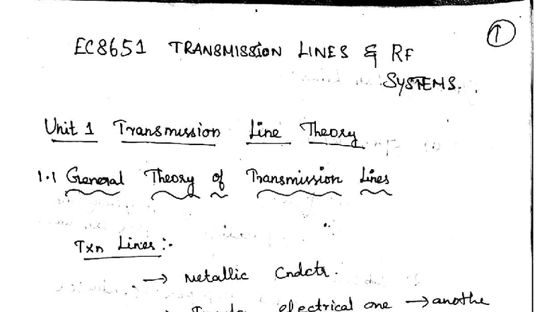 TLRF UNIT 1 - #EC3551 TRANSMISSION LINES & RF SYSTEMS #NOTES #ANNA UNIV ...