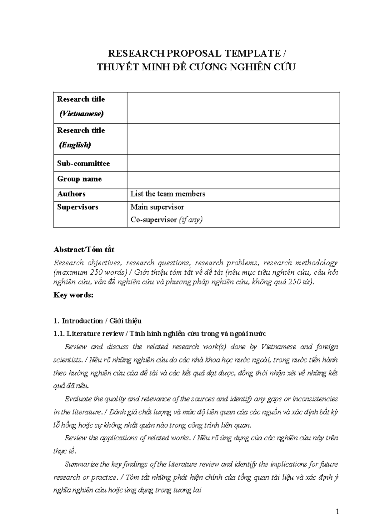 RESEARCH PROPOSAL TEMPLATE - ĐỀ CƯƠNG NGHIÊN CỨU (2025) - Studocu