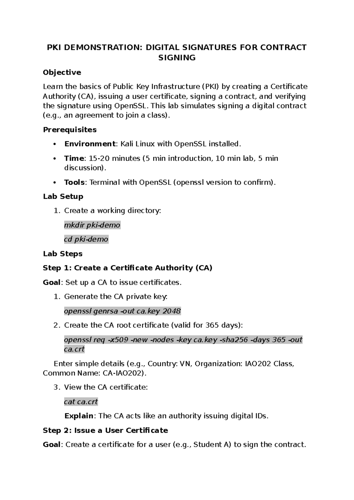PKI Demonstration: Digital Signatures Lab for IAO202 - Studocu