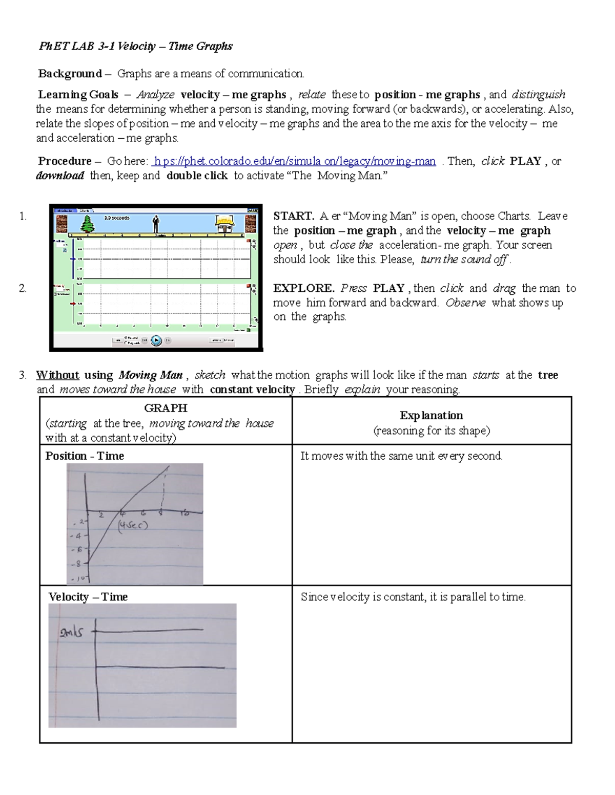 1D Motion Assignment: Analyzing Velocity-Time Graphs - Studocu
