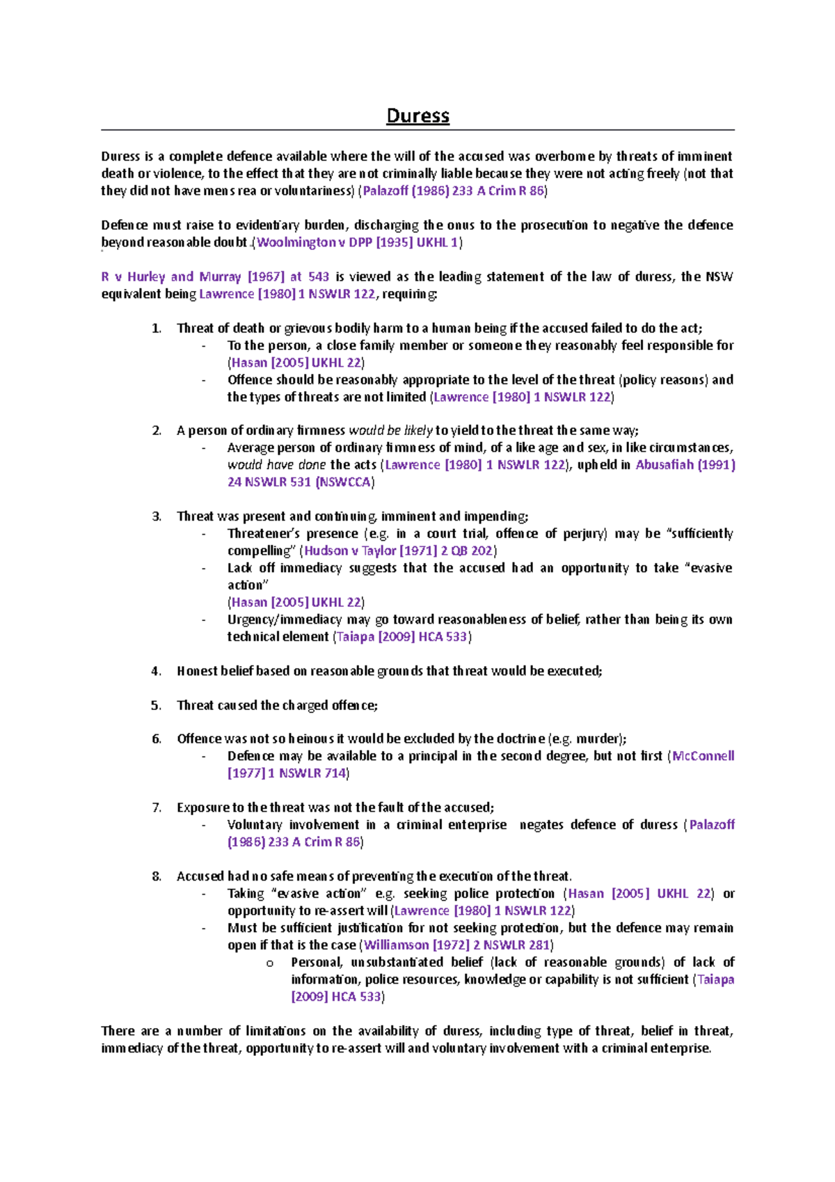 Duress in Criminal Law: Understanding the Complete Defence - Studocu